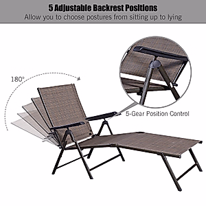 RELAX4LIFE Chaise Lounge Chair Outdoor Set of 2, Folding Patio Recliner Chair with Adjustable Reclining Back & Armrests for Yard Poolside Deck, Portable Sunbathing Beach Lounge Chairs for Outside (2)