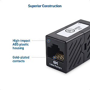 Cable Matters [UL Listed] 5-Pack 10Gbps Cat 6 Ethernet Coupler (RJ45 Coupler, Cat6 Coupler, Ethernet Extender Adapter) in Black, Compatible with Cat6A, Cat5e