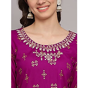 Chandrakala Women's Rayon kurti 3/4th Sleeve Straight Kurti Pant Set,Small,Purple (K228PUR1)