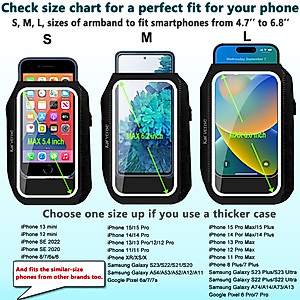 Karvense Running Phone Holder, Arm Band for Running for iPhone & Samsung Galaxy, Cell Phone Armband Holder for Walking, Gym, Workout, Men, Women, w/Adjustable Strap & Zipper Pocket (Black-L)