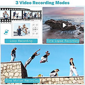 Digital Camera, Saneen 4K WiFi Kids Cameras for Photography, Compact Camera with 32GB SD Card, 16X Digital Zoom, 2.8" Big Screen, 2 Rechargeable Batteries, 4K 2.7K 1080P & 64MP 48MP 30MP-White