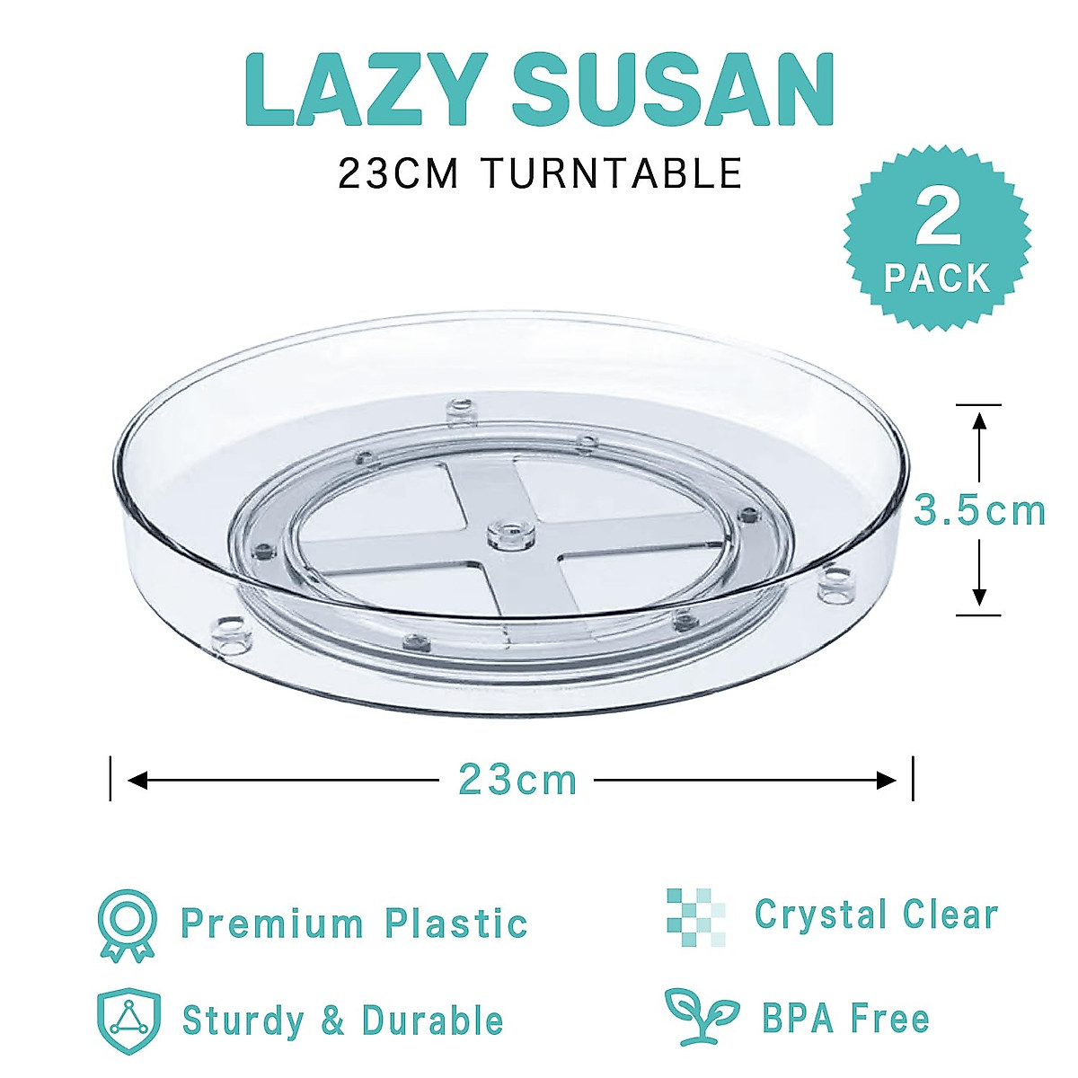 JelKen Lazy Susan Turntable Cupboard Organizer, 2 Pack Rotating Spice Racks for Kitchen, Cabinet, Pantry, Refrigerator (9"x1.38")