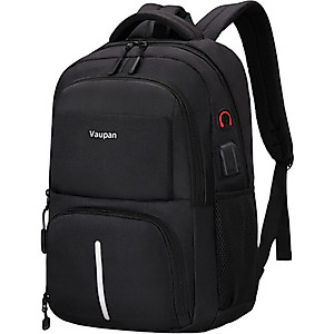 Vaupan Travel Backpack, Black Laptop Backpack with USB Charging Headphone Port for Men Womens Boys Girls, Anti Theft Water Resistant College School Bookbag Computer Backpack Fits 15.6 Inch Notebook