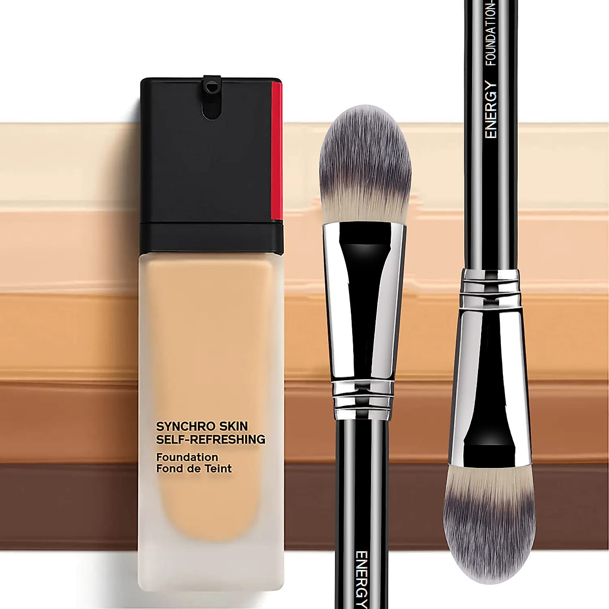Flat Foundation Brush for Liquid Makeup ENERGY Tapered Foundation Makeup Brushes Large Flawless for Liquid Cream Cosmeitcs Buffing Blending Premium Vegan Dense Face Makeup Brush F60