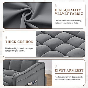 JEEOHEY 3 in 1 Convertible Sleeper Sofa Bed,52" Modern Velvet Pull Out Couch Bed with USB&Type-C Charging Ports,Futon Tufted Love Seat with Adjustable Backrest for Living Room,Office,Bedroom(Grey)