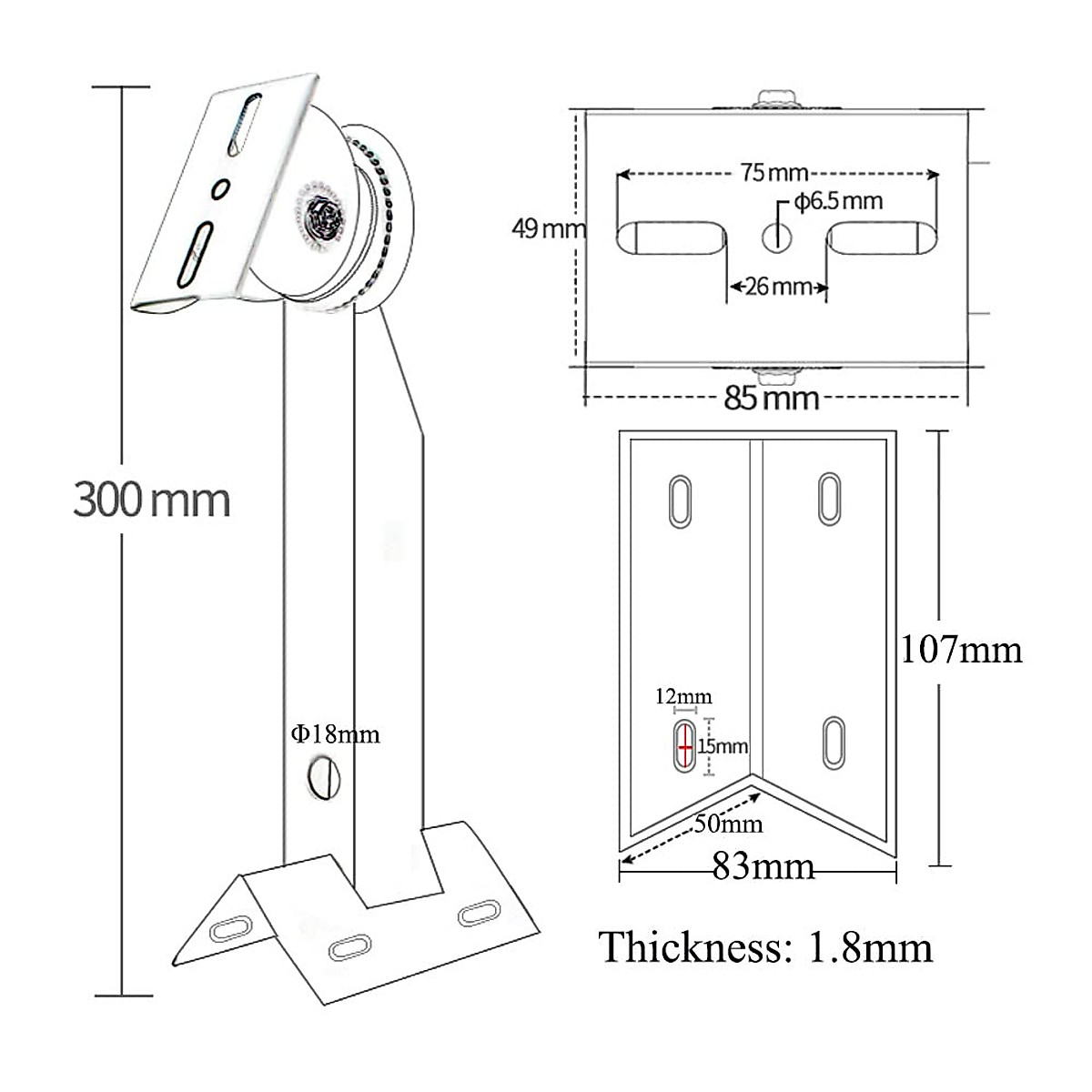 OwlCat Universal Indoor Outdoor Wall Mount CCTV Security Camera Mounting Bracket Pole Mount Right Angle 90 Degree CCTV Surveillance Camera Stand, White, Length: 310mm,Width: 83mm,Height: 107mm, BR360