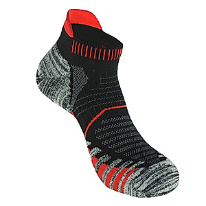 Bauvale Men's and Women's 1 Pair Black with Red Anti Blister Odor Control Cushioned Ankle Athletic Running and Cycling Socks,Size 7-12