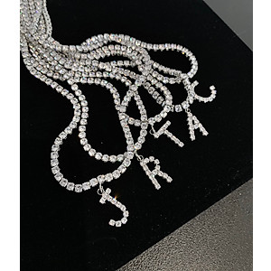 Initial A Necklaces for Women 14K White Gold Plated Cubic Zirconia Choker Silver Tennis Chain Letter Necklace Gift