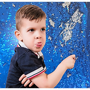 Sensory Wall Sequin Flip Fabric for Kids,0.2" Large Sequins Sensory Graffiti Fabric for Toddlers,Calming Corner Tactile Items Reversible Fabric (Half yd (18"*49"), Sapphire Blue + Silver)