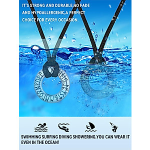 Viking Runes Necklace with Leather Neck Chains Black Stainless Steel Nordic Mythology Rune Charms