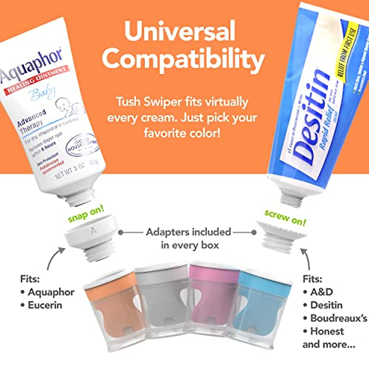 Eli & Ali Tush Swiper - Diaper Rash Cream & Butt Paste Applicator - Universal Fit for Most Diaper Creams | Mess-Free & Hygienic Alternative to Cream Spatula - Carry Less Baby Gear - Orange, 1 Pack