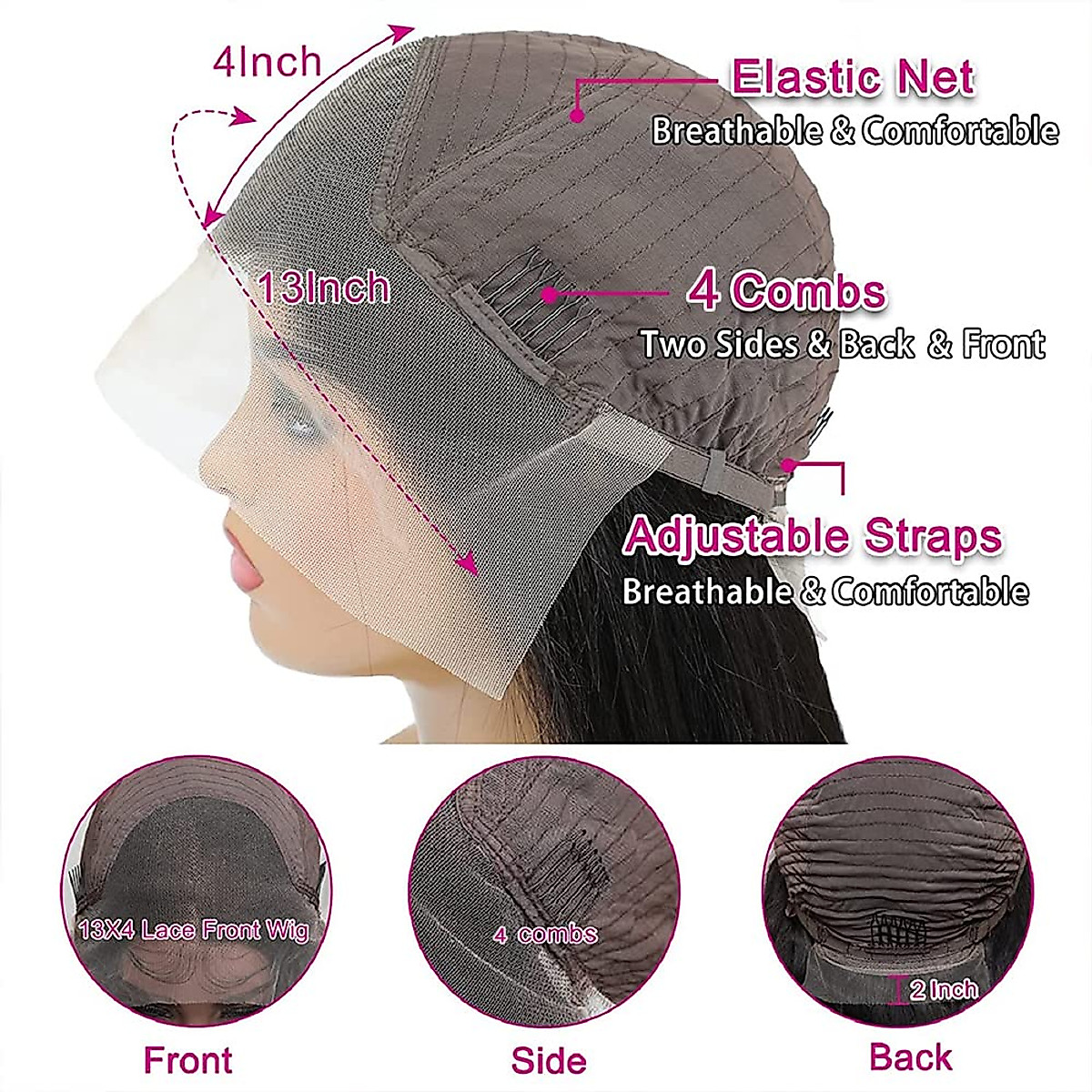 WOWQUEEN 13x4 Body Wave Lace Front Wigs Human Hair 24 Inch HD Lace Front Wigs Human Hair Pre Plucked 180 Density Glueless Lace Front Human Hair Wigs for Women 100% Brazilian Body Wave Frontal Wigs