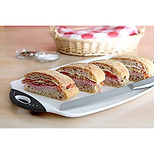 Dexas Chop & Serve Cutting Board, 12.5 by 20 inches, White with Black Handles