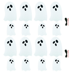 SaktopDeco 2 Pack Ghost Garland White Felt Ghost Banner for Haunted House Fireplace Doorways Indoor Outdoor Halloween Party Decorations Supplies