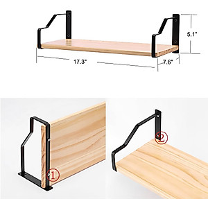 DEMSFIA Floating Shelves for Wall, Small Wood Wall Mounted Bookshelf Set of 2 for Living Room, Office, Bedroom, Kitchen, Bathroom Storage, Solid Pin Wood 17.3" x 7.4"