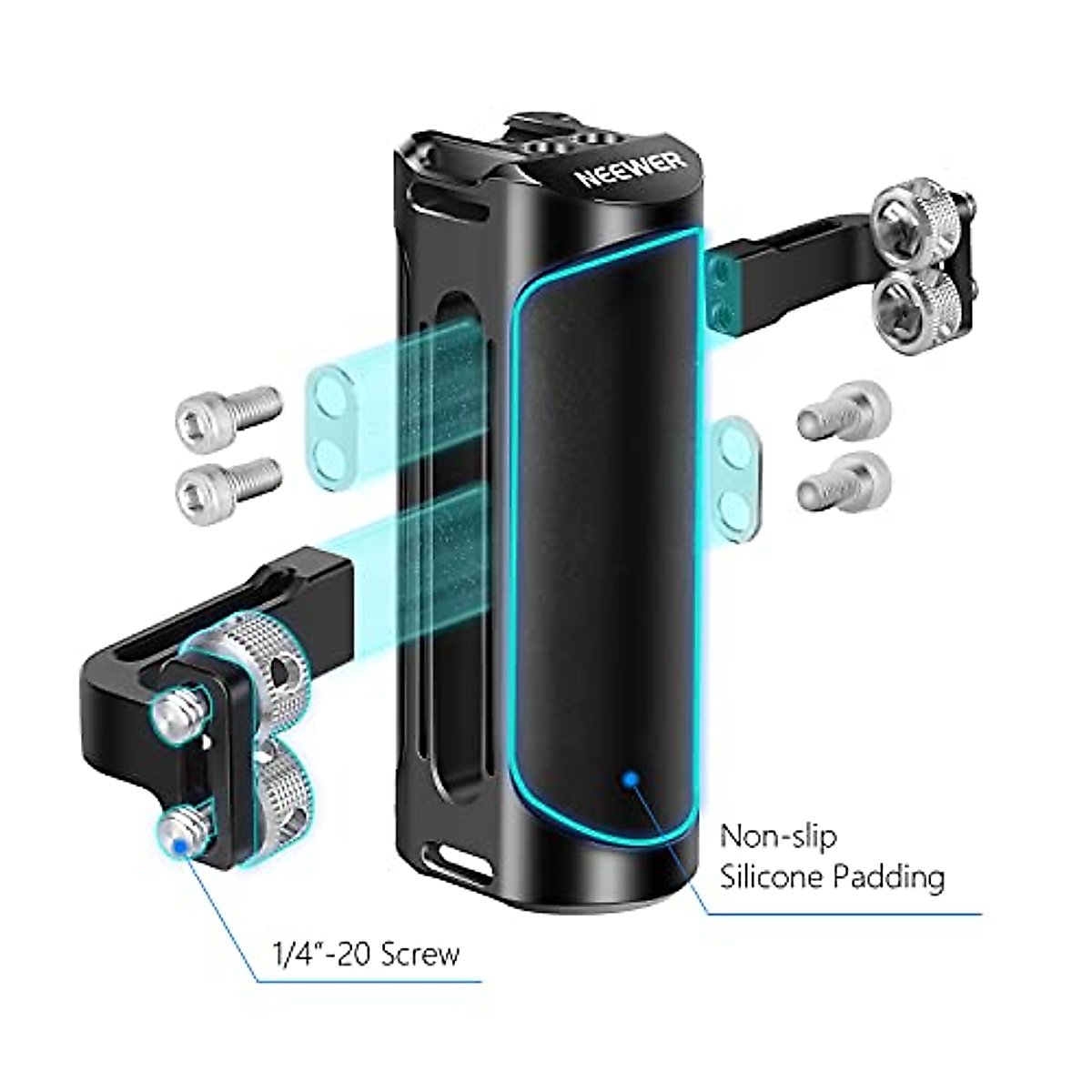 NEEWER Aluminum Side Handle Grip, Compatible with SmallRig Camera Cage for DSLR & Mirrorless Camera, Vertical/Horizontal Adjustment Handgrip with Cold Shoe, Built in Hex Key and 1/4" Threads, VS105