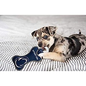 Pets First NCAA Penn State Nittany Lions College Dental Tough Dog TUG Bone Toy with Built-in Squeaker Attached to a Safe Rubber Teething Toothbrush PET Toy, Team Color, 14 x 5 (PA-3310)