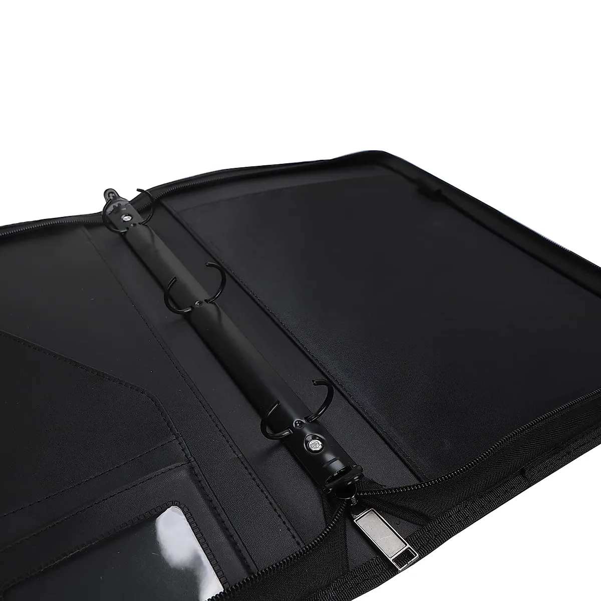 Freeprint Zippered Portfolio Binder 3 Ring with Writing Pad Legal Size Letter - PU Leather Professional Padfolio Folder for Interview Business, Black