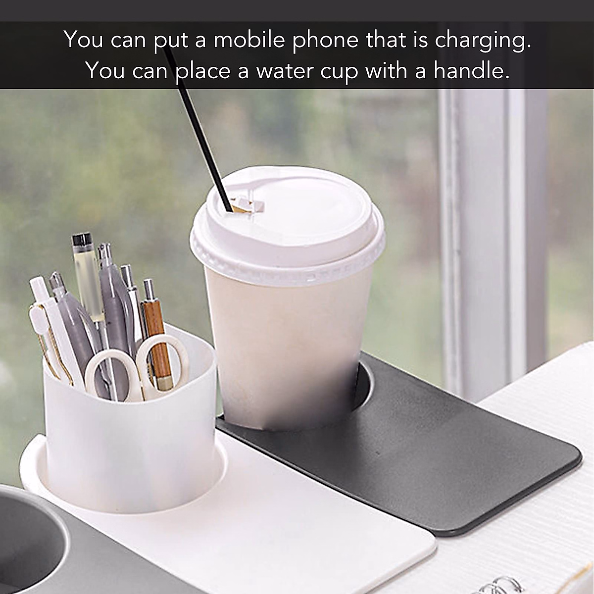 Drinking Cup Holder Clip Table Edge Clamp Cup Holder Place Water Glass Coffee Mug Beverage Cell Phone for Home Office (Black)