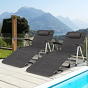 Goplus Chaise Lounge Chair, Folding Outdoor Patio Lounger with Cup Holder & Detachable Headrest, Comfortable for Garden Beach Pool Sunbathing, 7-Position Adjustable (1, Grey)