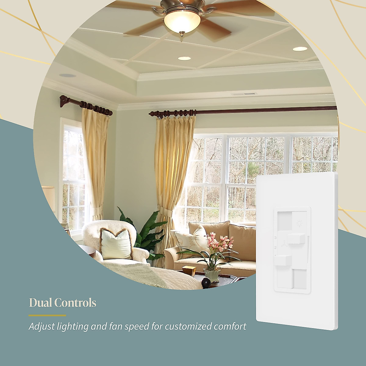 TOPGREENER Kalide Combo Dimmer Switch with 3-Speed Fan Control for Dimmable 200W LED/CFL Lights and Fan Combination Switch, Single Pole, Neutral Wire Not Required, TGDSFS3-W, White