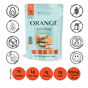 Orange Cookies, Sugar Free, Gluten Free, Dairy Free, Low Fat, Keto, Flèche Healthy Treats, 4.85Oz (Pack of 1)