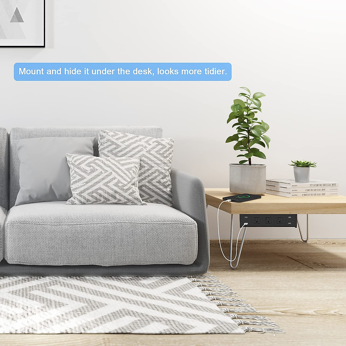 Under Desk Power Strip Mountable,Screw Mount Power Outlet with 3 AC Outlets,4 USB-A Ports,15FT Extension Cord,Desk Clamp Power Strip