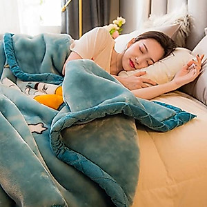 Korean Mink Blanket Plush Blanket Queen Size 80" x 90",8 Pounds Heavy Fleece Blanket Silky Soft Warm 2 Ply Cat Family Blue Throw A&B Printed Raschel Bed Blanket