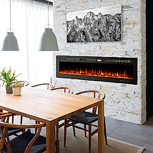 EROMMY 70 in Electric Fireplace Insert, Recessed and Wall Mounted Fireplace Linear Fireplace with Timer, Remote Control, Touch Screen, Overheating Protection, Log&Crystal, Adjustable Flame, 750/1500W