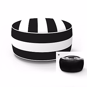 FBTS Prime Inflatable Footstool Ottoman Black Stripe Round 21x9 Inch Patio Foot Stools and Ottomans Portable Footrest