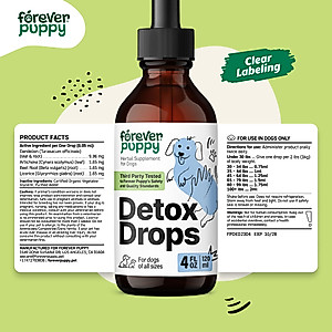 Detox Drops for Dogs - Liver and Kidney Cleanse for All Breeds & Sizes - Herbal Liver Detox w/Dandelion Leaf & Dandelion Root - Antioxidant Support for Pets - Dog Food Supplements for Detox - 4oz