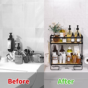 NUTSAAKK Over Toilet Storage Shelf, 2-Tier Bathroom Organizers and Storage with Wooden Bottom Plate, Above Toilet Storage with Non-Trace Adhesive (Black)