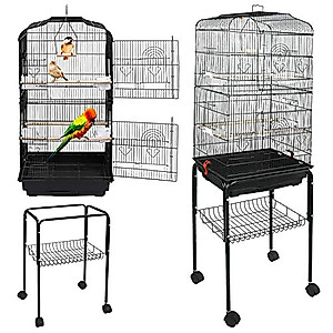 59'' Rolling Bird Cage Parakeet Finch Budgie Conure Lovebird House with Stand