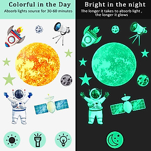71 Pieces Glow in The Dark Solar System Wall Decals, Glowing Stars Planets for Ceiling Galaxy Astronaut Rocket Space Shooting Stars Wall Decor Stickers for Girls Boys Kids Bedroom Living Room