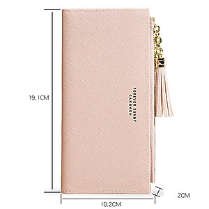 YaJaMa Women Wallet Long PU Leather Solid Credit Card Case Holder Organizer Zipper Coins Purse Cellphone Pouch with Tassel (Red)