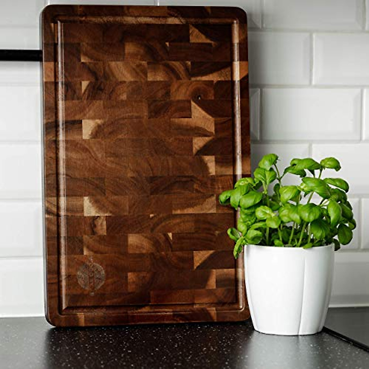 Large & Thick Wood Cutting Board | Natural end-grain acacia wood | Reversible with juice grooves | Chopping Board | Butcher Block