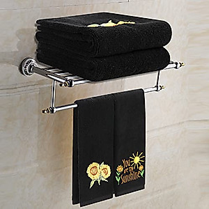 Quera 2 Pack Black Sunflower Hand Towels 100 Percent Cotton Embroidered Premium Luxury Decor Bathroom Decorative Dish Set for Drying, Cleaning, Cooking, 13.7'' x 28.7''Yellow