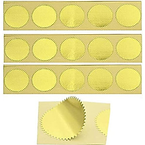 MDLG 500 Pack Embossing Stickers Blank Metallic Gold Certificate Seals Embossed Foil Stickers Scallop Edge Stickers Embosser Stamp Sealing Blank Certificate Round Self-Adhesive Stickers Notary Seals(Gold) (500)