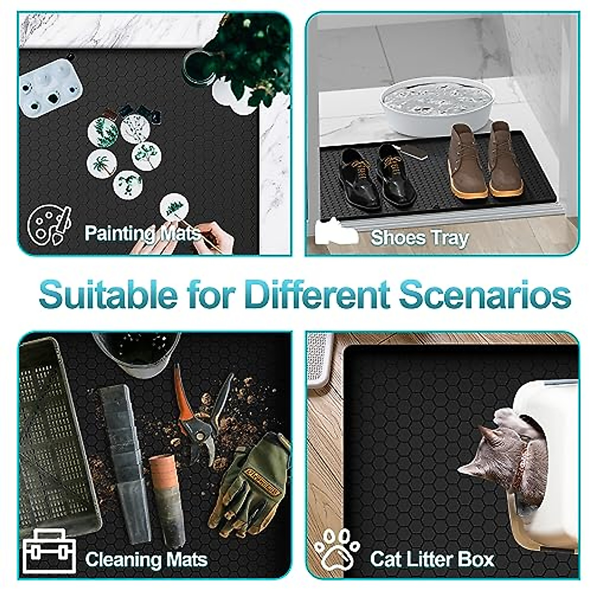 UEAKPIC Under Sink Mat 34" x 22", Waterproof Silicone Undersink Mat for Kitchen, Bathroom, Cabinet Protector Fits 36" Standard Cabinets, Under Sink Tray Liner Up to 2.2 Gallons Liquid (Black)