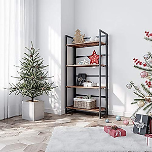 VASAGLE Industrial Bookshelf, Folding Bookcase, 4-Tier Ladder Shelf, Wood Look Accent Furniture with Metal Frame, for Home Office Sturdy and Stable ULLS88X