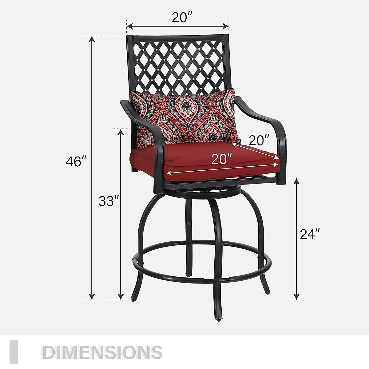 MFSTUDIO 4 PCS Outdoor Swivel Bar Stool, Patio Counter Height Bar Chair with Cushion and Armrest, Red