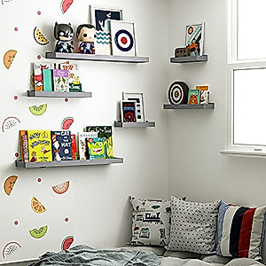 Wallniture Philly Floating Shelves for Wall Collage, Picture Ledge and Varying Sizes Bookshelf for Living Room Decor, Set of 6, Gray