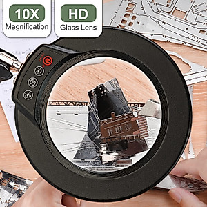 Krstlv 5X Magnifying Glass with Light and Clamp, Upgrade Button 5 Color Modes, Stepless Dimmable LED Lighted Desk Lamp, Hands Free Magnifier with Light and Stand for Craft Hobby Reading Close Work