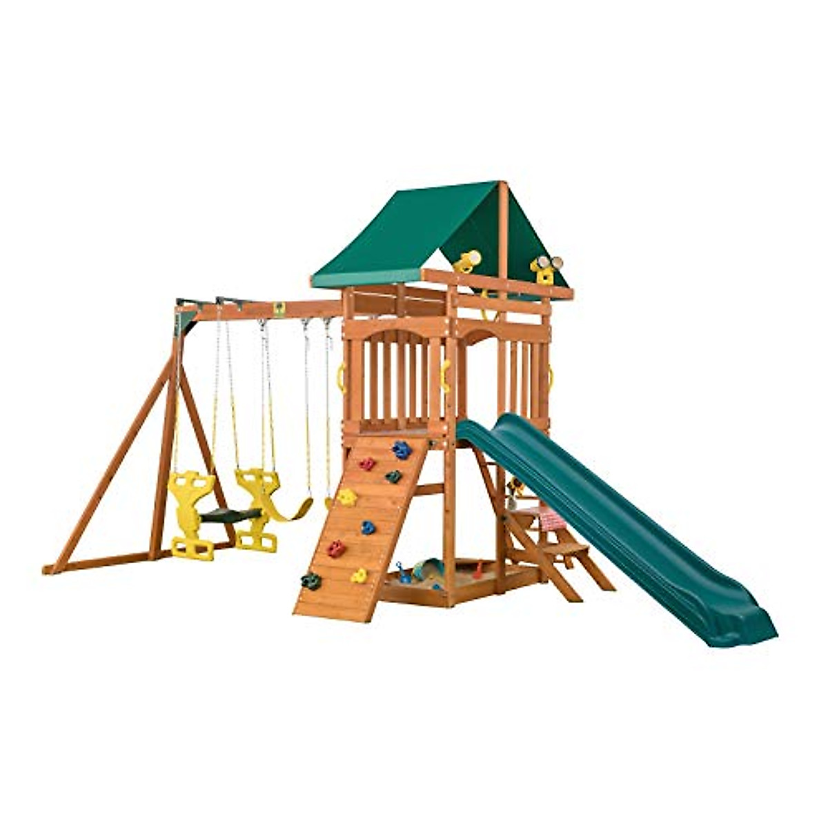 Sky View Cedar Backyard Playset | W: 17'10" D: 9'4" H: 9'9" | w/2-Person Glider & 2 Belt Swings | Binoculars, Steering Wheel & Telescope | Kids Age 3-12 | ASTM Standards | 10-Year Warranty on Wood