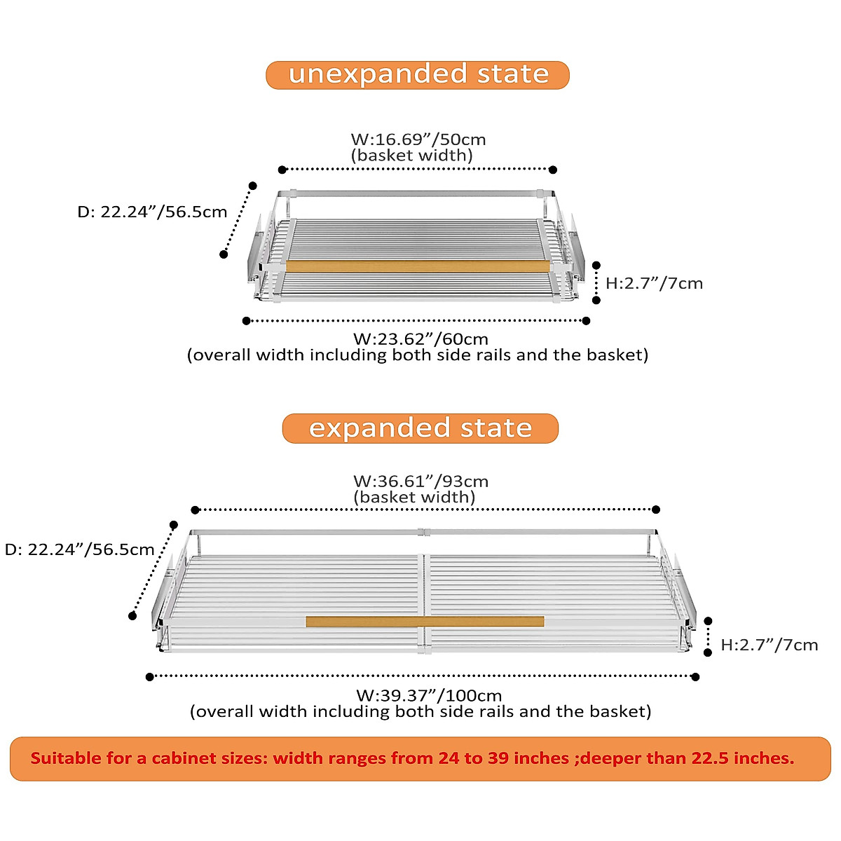SANNO Expandable Pull Out Drawer Organizer and Storage, Cabinet Pots Pans Organizer Sliding Shelf Under Sink Shelf, Expandable Slide Out Shelves for Home, Kitchen, Bathroom, Pantry, Closet(2pack)