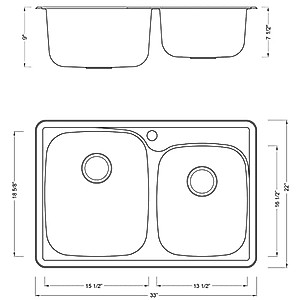33 Inch Top-mount / Drop-in Stainless Steel 60/40 Double Bowl Kitchen Sink - 18 Gauge