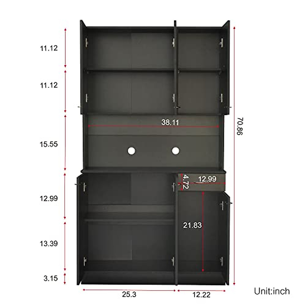 NOSGA Kitchen Pantry Storage Cabinet, 71" Kitchen Buffet Cabinet with Buffet Cupboard 6 Doors & 3 Shelves, Storage Cabinet Microwave Stand with Drawer for Home Kitchen(Black)