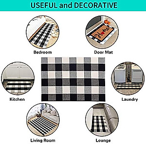 MUBIN Buffalo Plaid Rug 2X3 ft Outdoor Black and White Checked Rug Cotton Reversible Hand-Woven Indoor Washable Entryway Front Porch Decor Rugs for Layered Welcome Front Door Mats