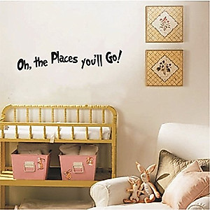DNVEN Quotes Decals Oh The Places You'll Go Wall Stickers Removable DIY Vinyl Word Arts Murals for Children Bedrooms Family Playrooms Classrooms 35 inches x 6 inches