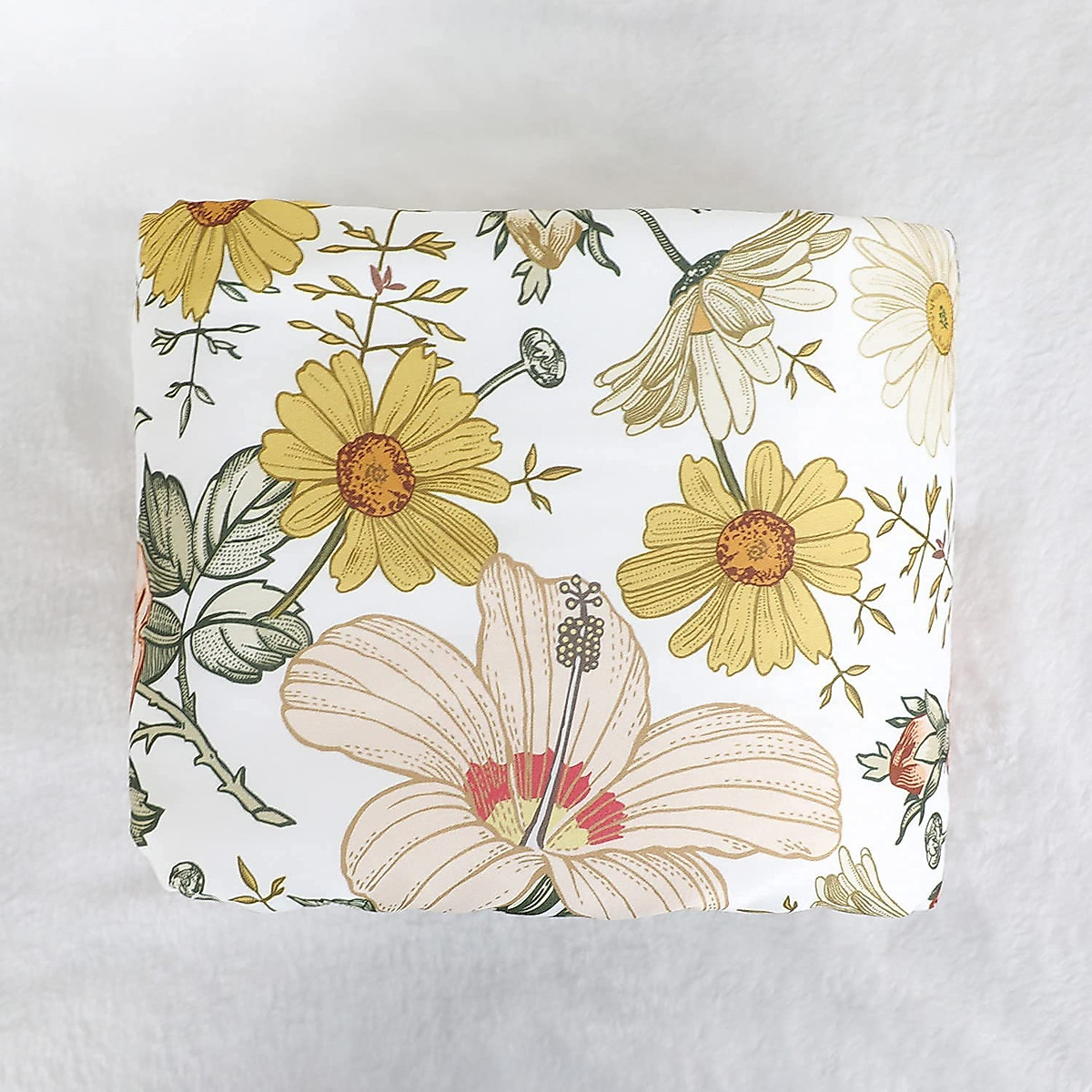 3PCS Crib Bedding Set Baby Minky Blanket Nursery Bed Skirt Set for Baby Girls & Boys (Retro Chrysanthemum,3pc Set)